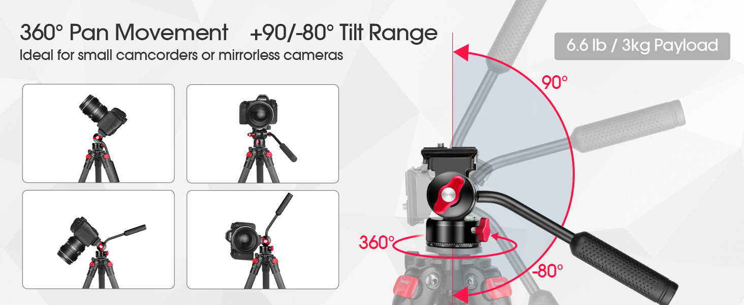 Amazon.com : Manbily Camera Video Tripod Fluid Head Drag Pan Tilt Ball Head with Arca Type Quick ...