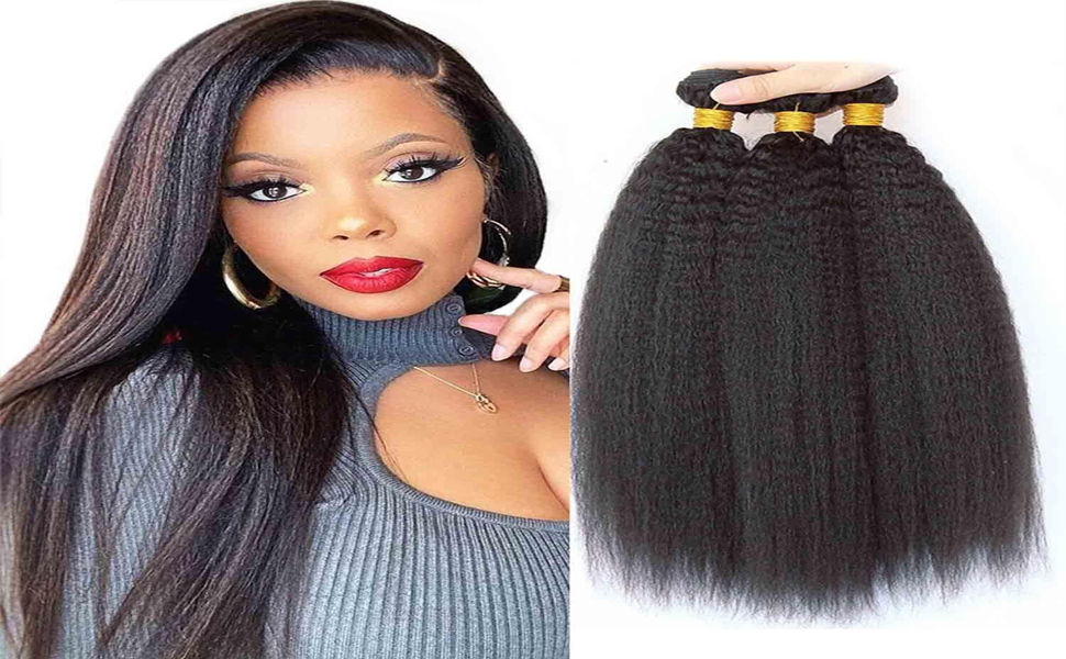 Amazon.com : Kinky Straight Bundles 18 18 18 inch Kinky Straight Human Hair Bundles Yaki ...