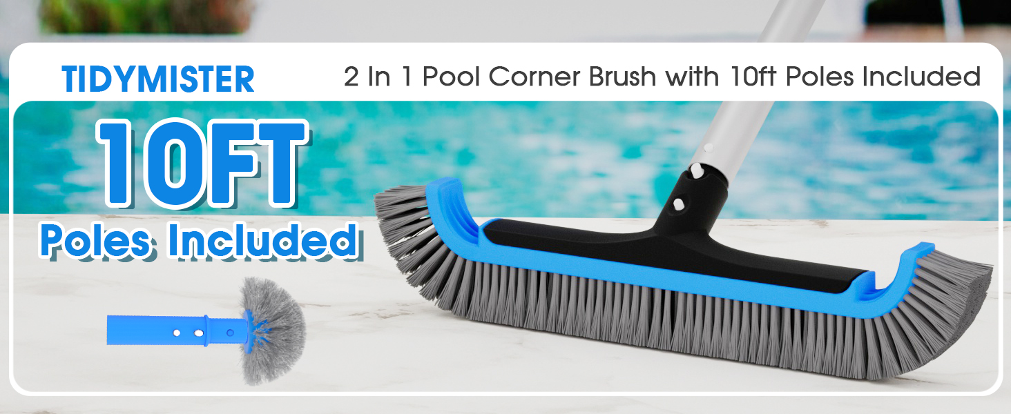 Amazon.com: 2 in 1 Multifunctional Pool Brush with 10 FT Poles - 17.5 ...