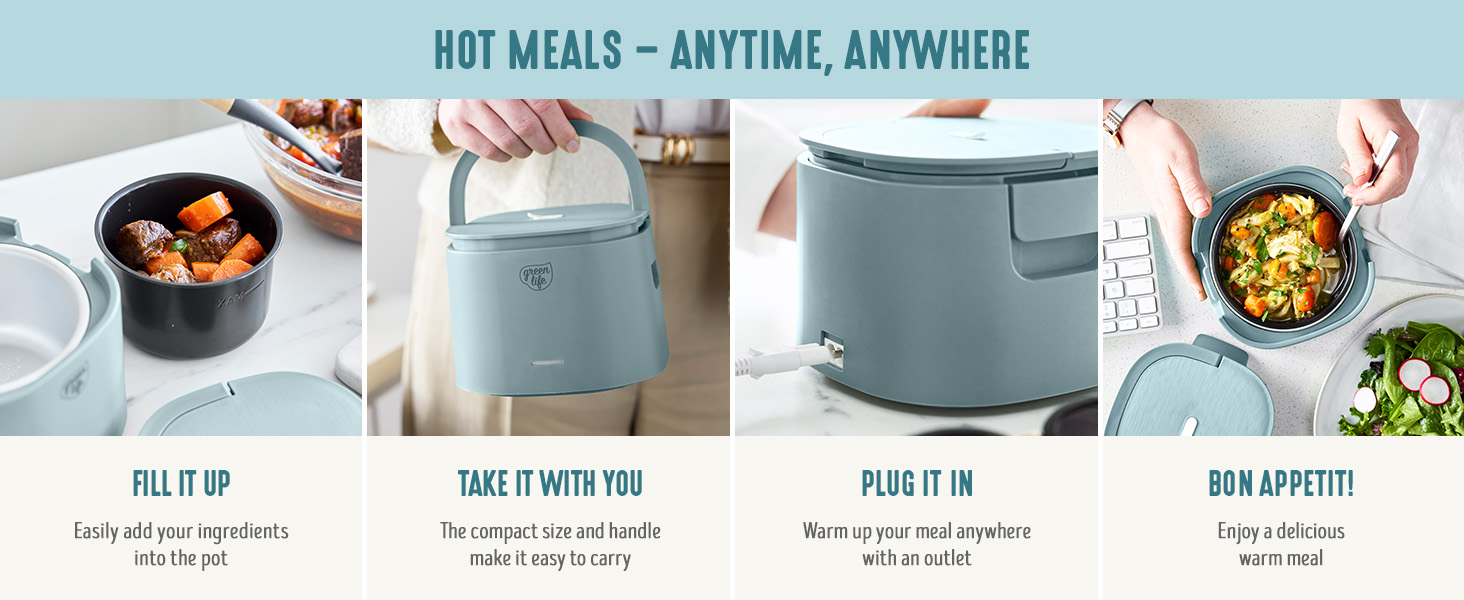 Amazon.com: GreenLife 20oz Electric Lunch Box Food & Soup Warmer, PFAS & PFOA-Free Ceramic ...