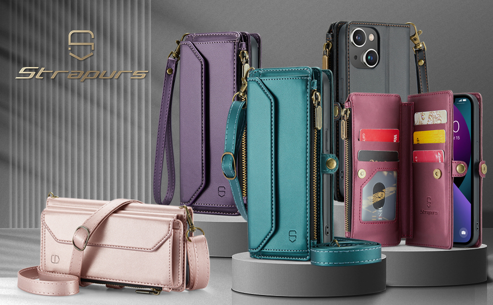 Amazon.com: Strapurs Crossbody Wallet Case Compatible with iPhone 13 RFID Blocking 7-Card Holder ...