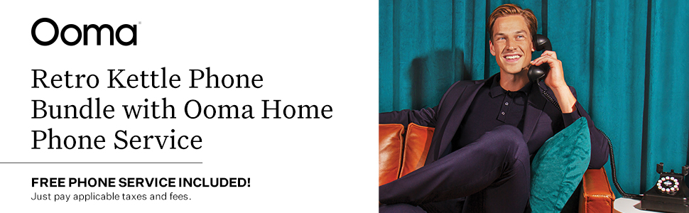 Ooma Telo Air 2 with Retro Kettle Phone Bundle. Throwback Rotary Inspired Handset. Includes Free ...