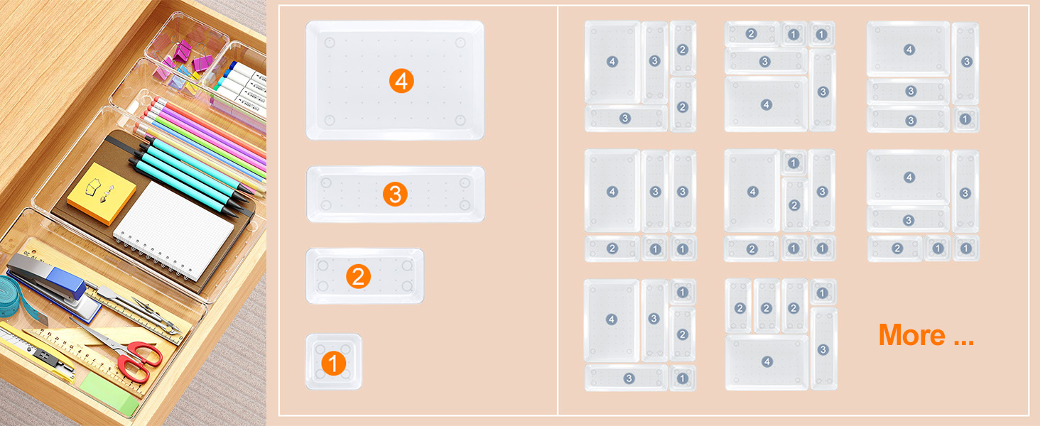 Amazon.com: Drawer Organizers Set of 65, 4 Sizes Clear Plastic Drawer ...