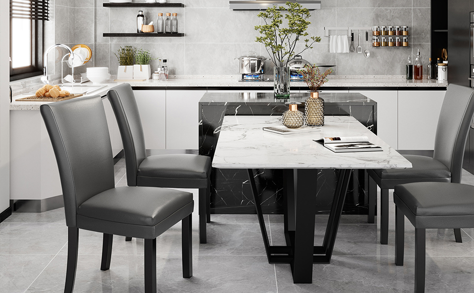 Amazon.com - JESONVID Faux Leather Upholstered Parsons Dining Chair with High Backrest, Set of 4 ...