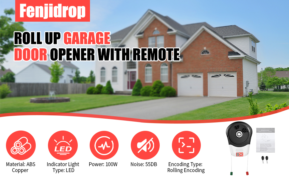 Fenjidrop Roll Up Garage Door Opener with Remote, Automatic Garage Roller Door Opener, Smart ...