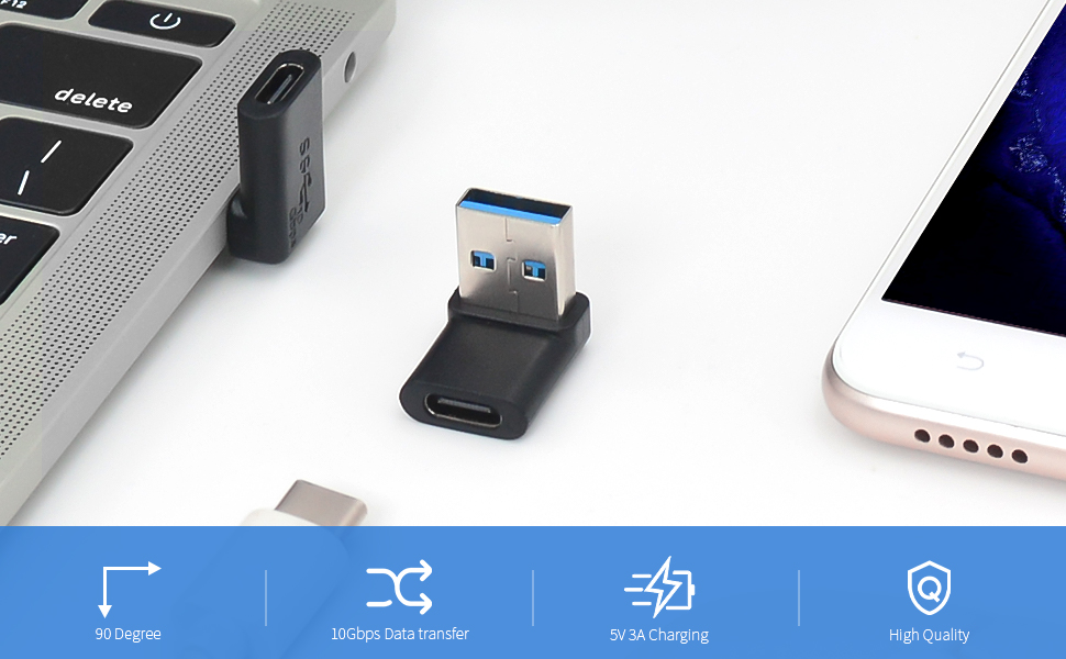Poyiccot Adaptador USB C a USB de 90 grados, adaptador USB C a USB 3.1 de 10 Gbps, adaptador USB ...
