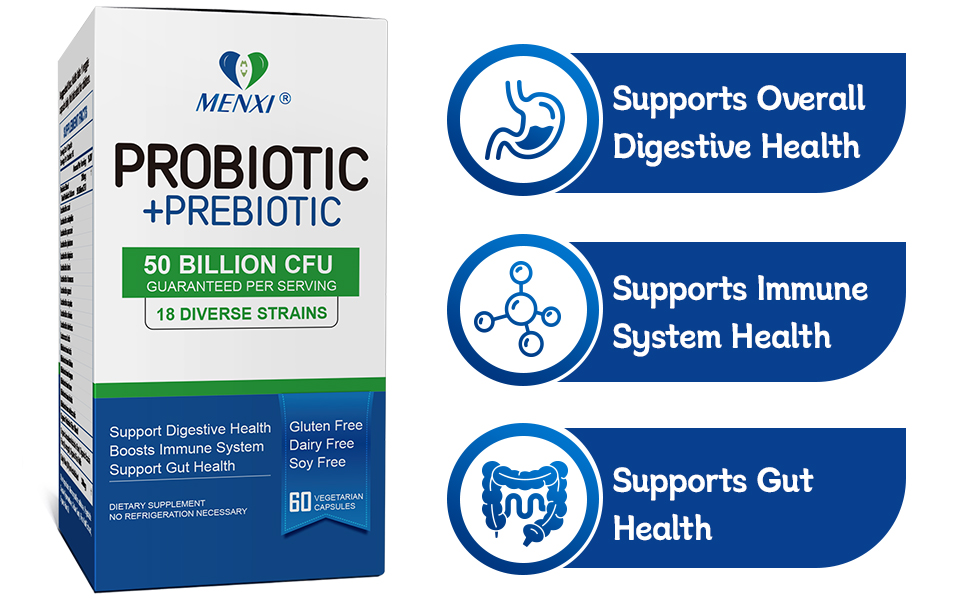 Amazon.com: MENXI Probiotics 50 Billion CFU, 18 Strains + Prebiotics - Supports Digestive ...