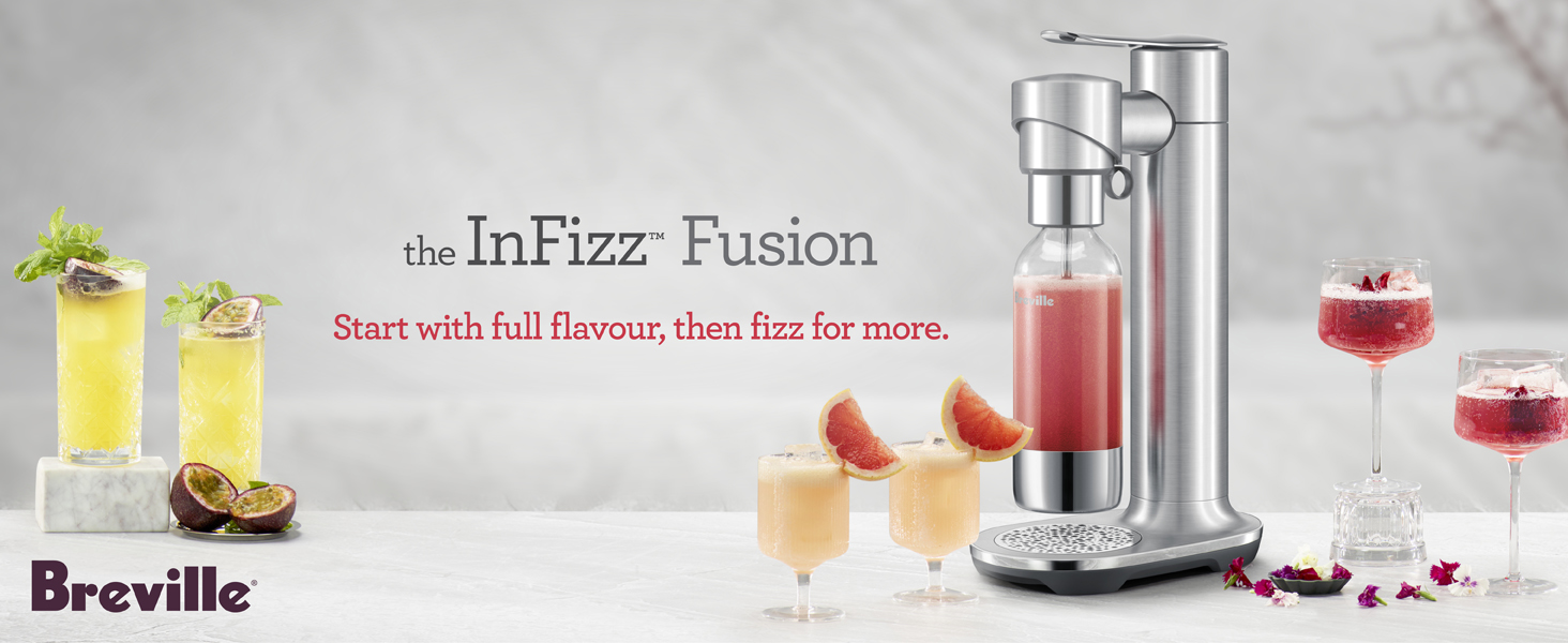 Breville the InFizz™ Fusion Carbonator, Soda & Sparkling Water Maker Machine, BCA800BSS, Brushed ...