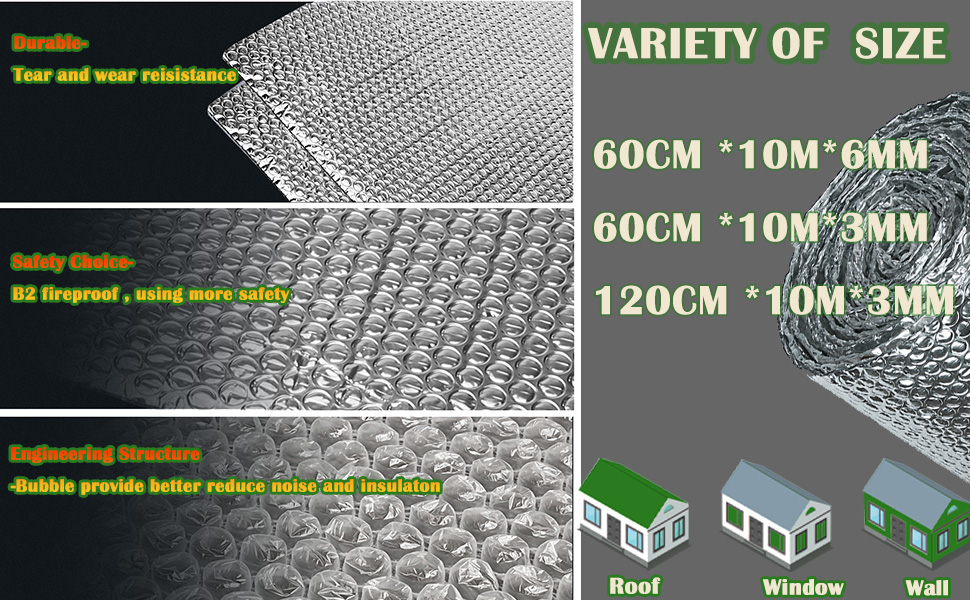 Double Reflective Insulation Foam, 48"x 10 Ft Reflective Window Insulation Radiant Barrier,B2 ...