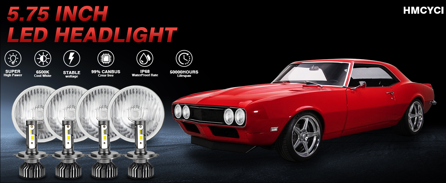 Amazon.com: HMCYCI 5 3/4'' 5.75 inch Headlight Round 4pcs Reflector + 4pcs H4 LED Bulbs Hi/Lo ...