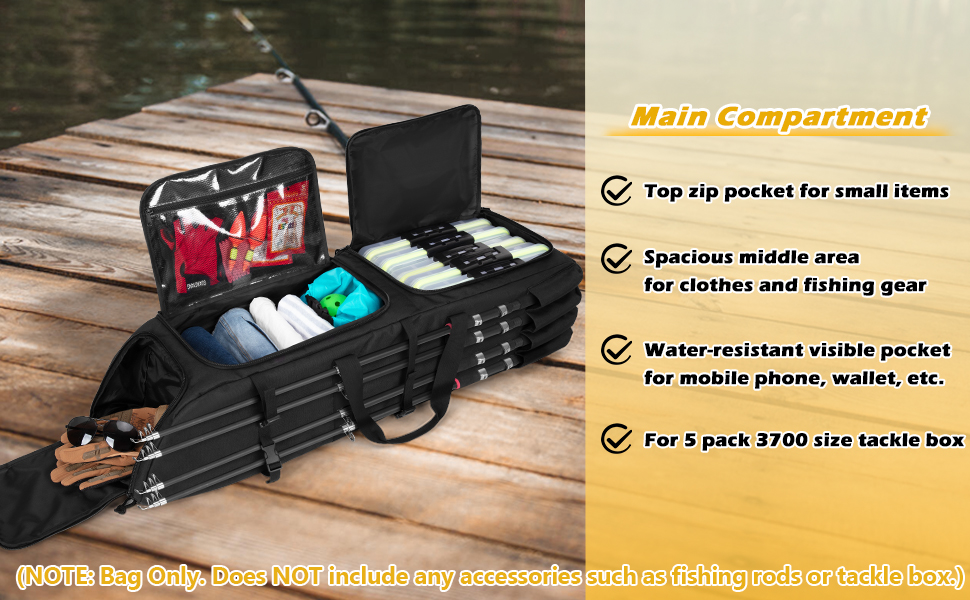 Rexmica Fishing Backpack Holds 8 Rods & Reels, Fishing Tackle Bag with Compartment for Tackle ...