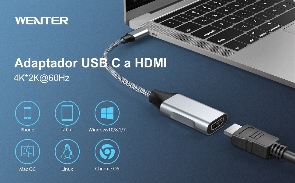 WENTER Adaptador USB C a HDMI Cable Thunderbolt, 4K@60Hz Tipo C a HDMI para MacBook Pro, Samsung ...