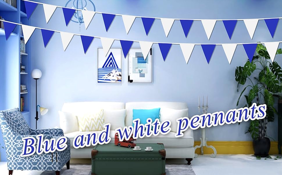 Amazon.com: LoveVC 100 Feet Blue White Pennant Banner Flags String ...
