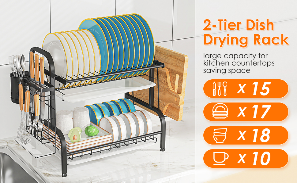 Amazon.com - LEGUANG Dish Drying Rack, 2-Tier Stainless Steel Dish Racks for Kitchen Counter ...