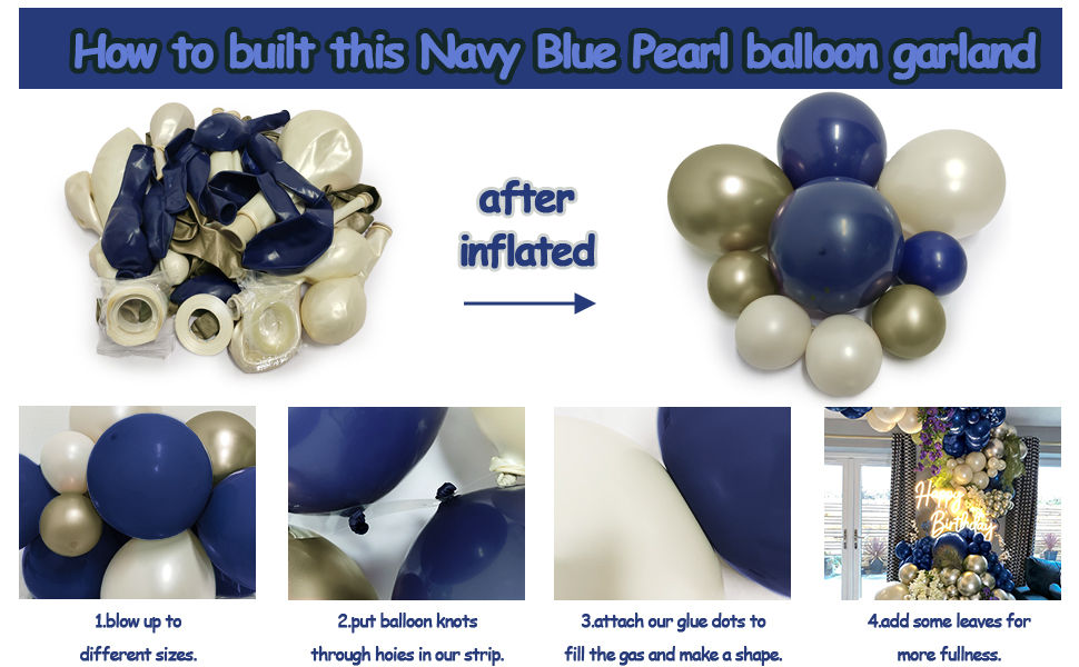 Amazon.com: Navy Blue Balloon Garland Double Stuffed Pearl White Royal Blue Balloons Dark Navy ...