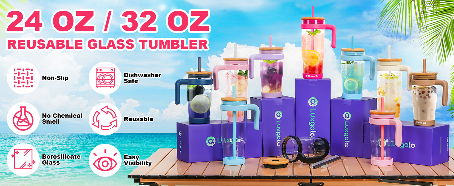 Amazon.com | Luxgola 32 oz Glass Tumbler with Handle, Iced Coffee Cup ...