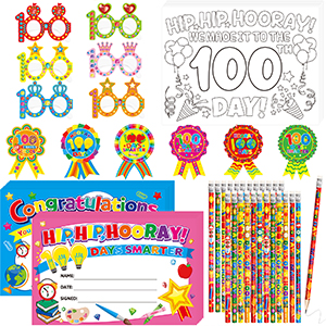 Amazon.com : 120Pcs 100th Day of School Kit Teacher Favor Kit 100 Days ...