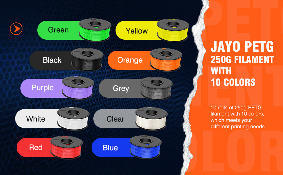 JAYO - Paquete de filamento para impresora 3D, multicolor, filamento PETG de 1,75 mm, filamento ...