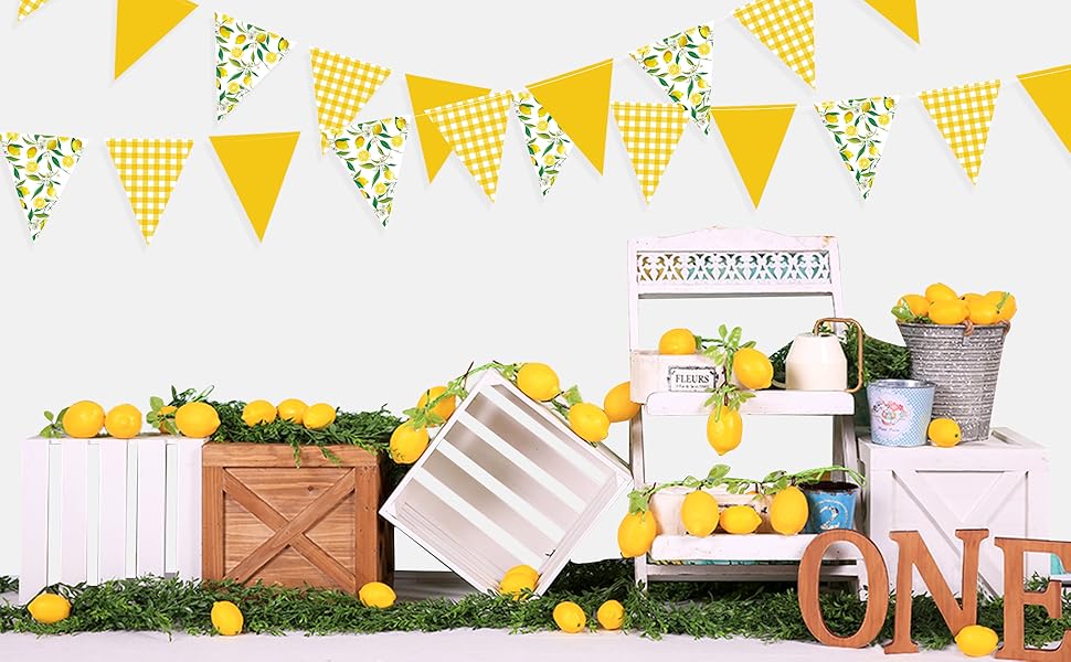 Pink Blume 44 Ft/13.5M Citron Décorations De Fête Jaune Plaid Floral ...