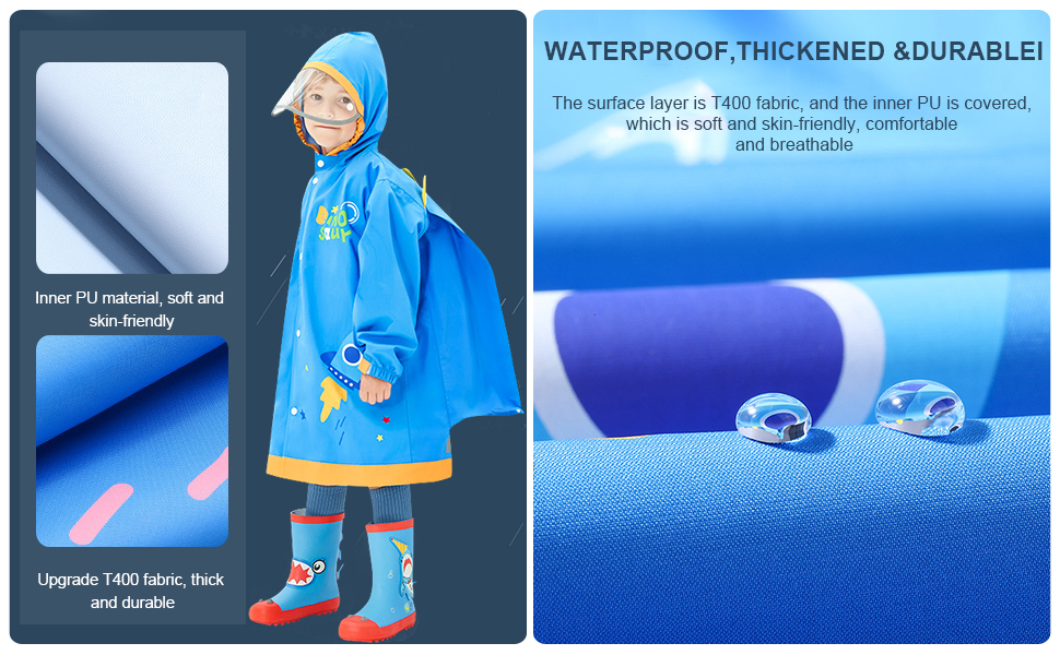 Amazon.com: Kids Raincoat Boys Girls Rain Jacket Hooded Rain Poncho Rainproof Cape Rainsuit ...