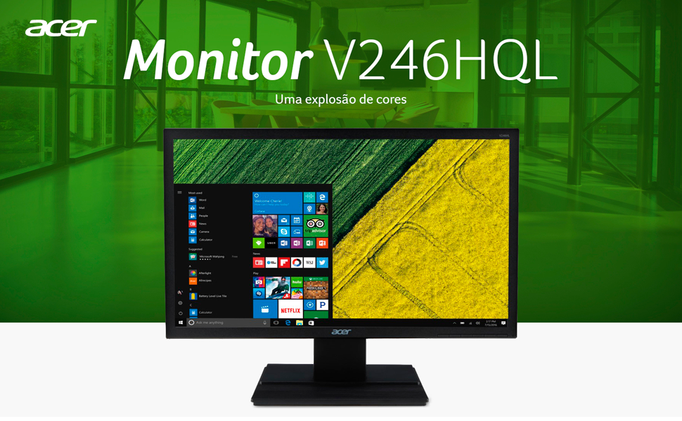 MONITOR ACER V246HQL 23.6'' FHD 60HZ 5MS VGA/HDMI/DVI, PRETO | Amazon.com.br