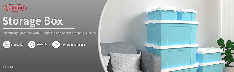 Cetomo 45L*4 Storage Boxes, Carry Plastic Storage Box with Lids, Organizing Container with ...