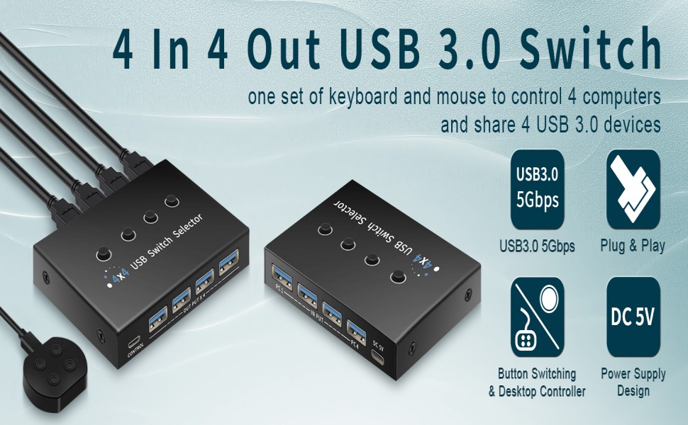 USB 3.0 Switch,4 Port USB Switch Selector Sharing 4 USB Devices,4 ...