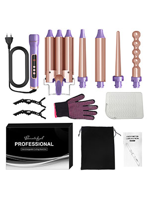 Fer à Boucler 3 Tete Ensemble de Boucleur a Cheveux 5 en 1 Céramique Professionnel Fer à Friser ...