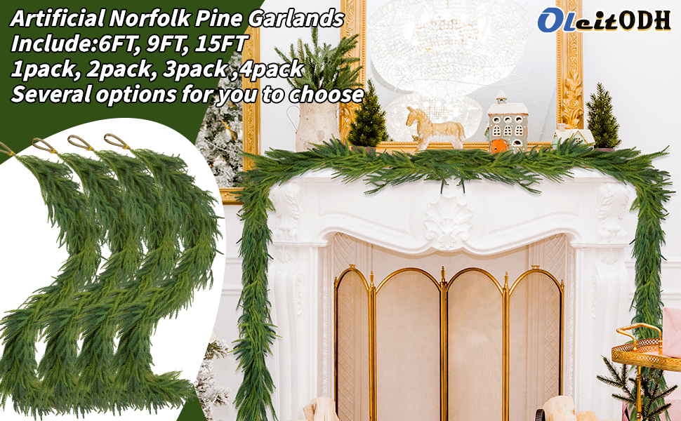 Amazon.com: 2 Pcs Christmas Decorations Artificial Norfolk Pine Garlands, 6 FT Dense Real Touch ...