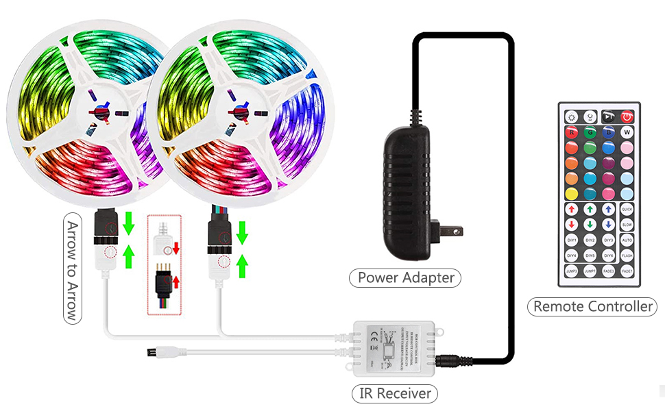 ruimeimei Dual Outputs 44 Keys LED Lights Remote Control 4 Pin 2 Ports ...