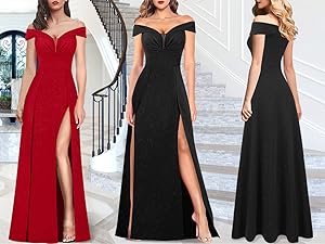 VFSHOW Womens Sexy Elegant Formal Prom Off Shoulder Ruffle High Slit Maxi Dress 2023 3D Flower ...