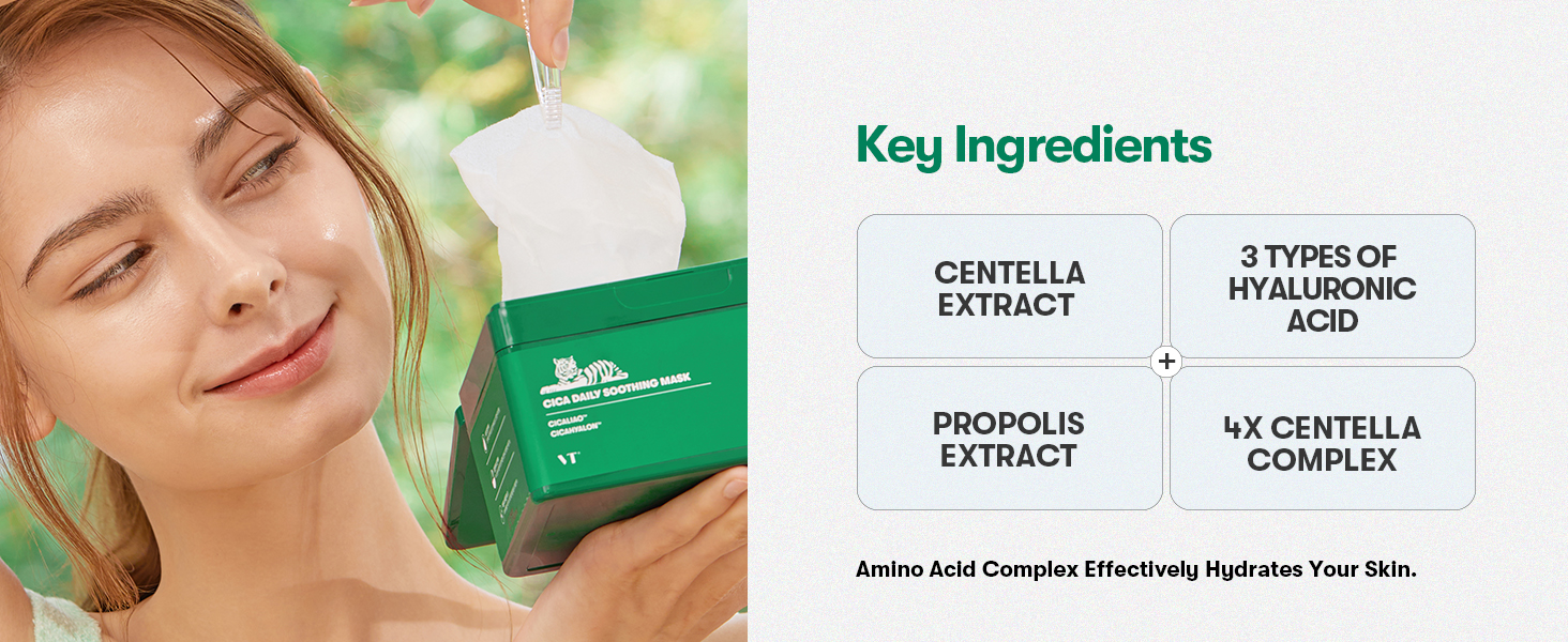 Amazon.com : VT COSMETICS Daily Soothing Mask 30ea, Facial Sheet Mask for Moist & Hydrating, 30 ...