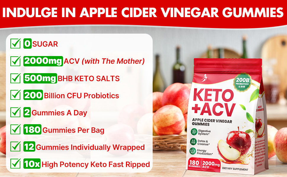 Amazon.com: Apple Cider Vinegar Gummies, Advanced ACV Gummy with Probiotics, BHB, B12 and Keto ...