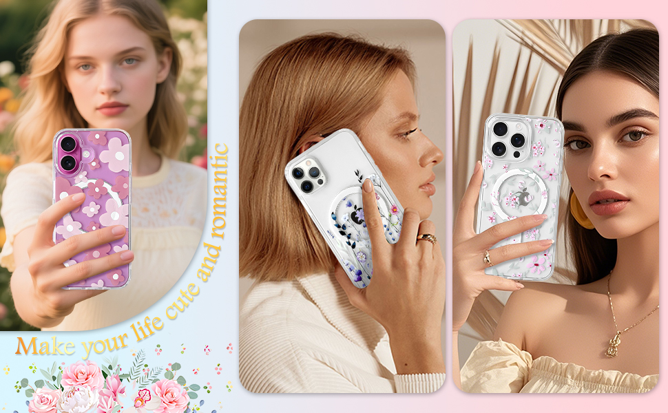 Amazon.com: Lovmooful Magnetic Compatible for iPhone 16 Case Compatible for MagSafe Cute Clear ...