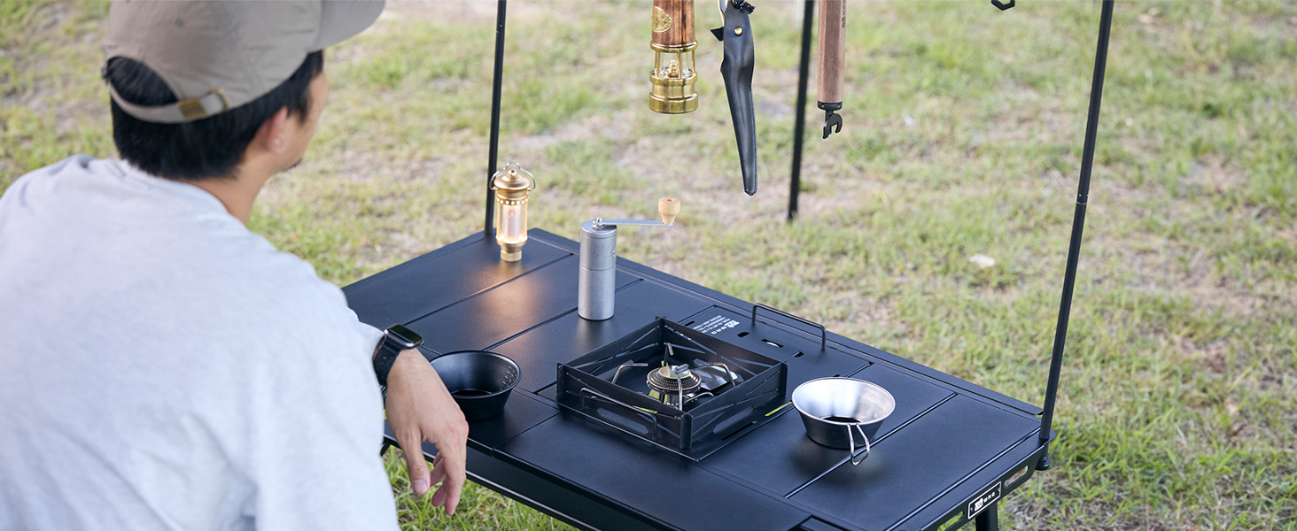 Amazon | WAQ MULTI IRON TABLE アイアンテーブル WAQ-MIT1 テーブル パネル式 アウトドア キャンプ バーベキュー BBQ アルミテーブル ランタンハンガー ...