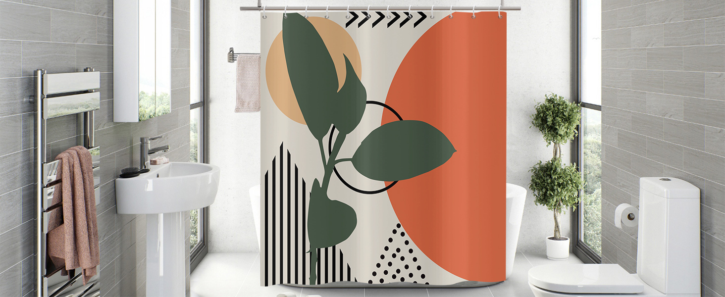 Amazon.com: CRTPOD Abstract Boho Shower Curtain Navy Blue Black Modern Geometric Leaves Bath ...