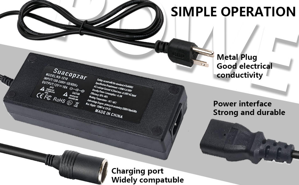 Amazon.com: Ac to Dc 110V to 12V Converter,15A 180W, Cigarette Lighter Adapter to Wall Plug,12 ...