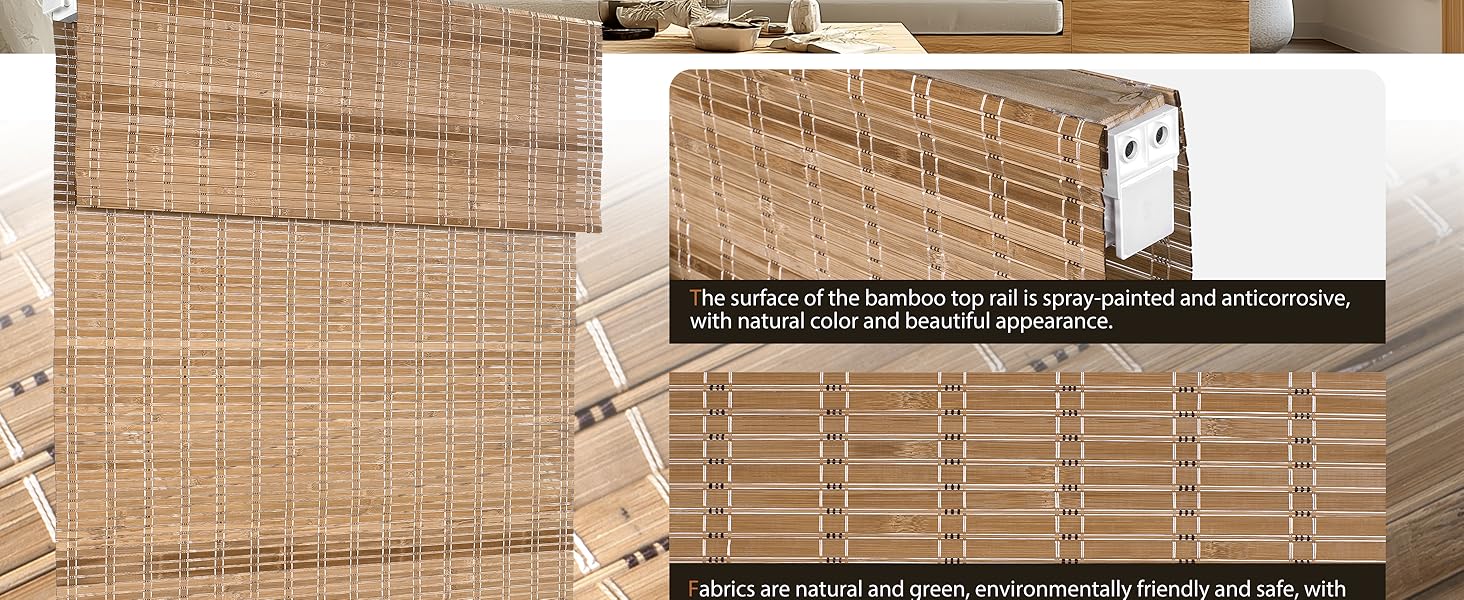 Amazon.com: SEEUNANA No Tools No Drill Cordless Bamboo Roman Shades, UV ...