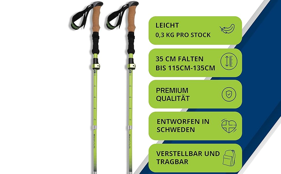SWEDAYS® Wanderstöcke Faltbar Nordic Walking Stöcke für Damen und Herren Trekkingstöcke Leicht ...
