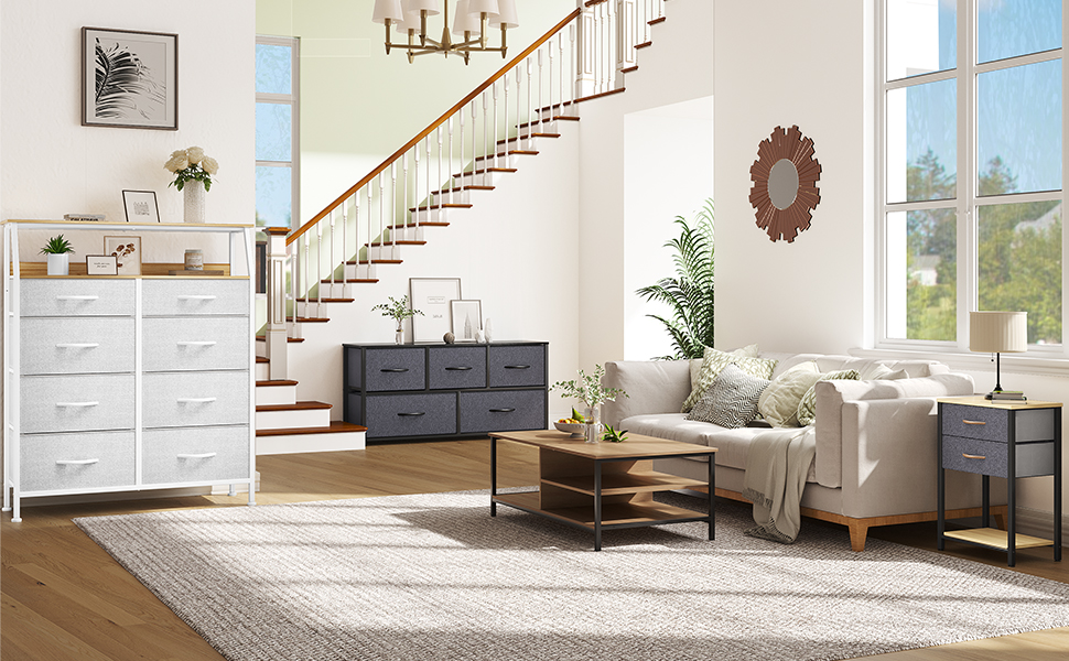 YITAHOME Chest of Drawer Bedroom with 8 Drawers Storage Unit Steel Frame Wood Top Fabric Dresser ...