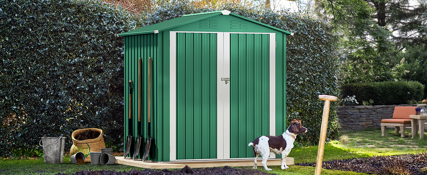 YITAHOME 6 x 4FT Garden Shed, Lockable Galvanized Metal Outdoor Storage Sheds Waterproof Garden ...