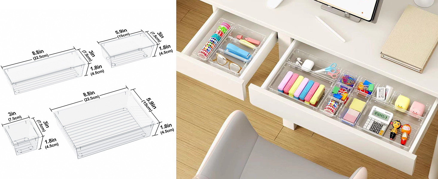 Amazon.com: 33 PCS Clear Plastic Drawer Organizers Set, 4 Sizes ...