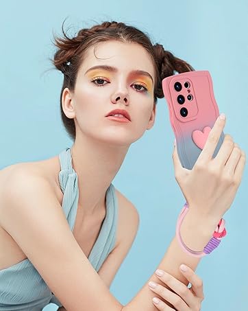 Amazon.com: Tcaraersing for Samsung Galaxy S24 Ultra Gradient Wavy Case with Wrist Strap Lanyard ...