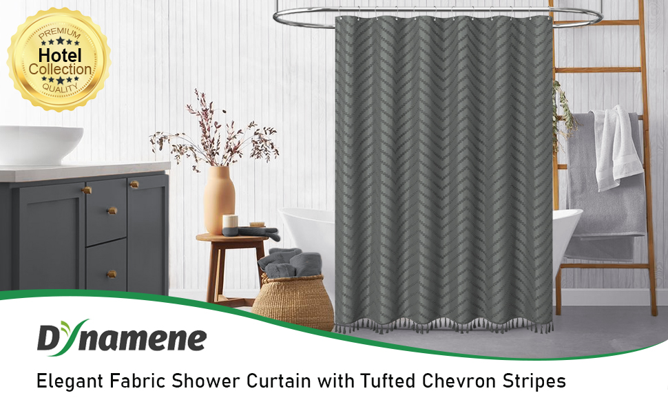Amazon.com: Dynamene Boho Farmhouse Shower Curtain, Charcoal Grey Fabric Tufted Chevron Striped ...