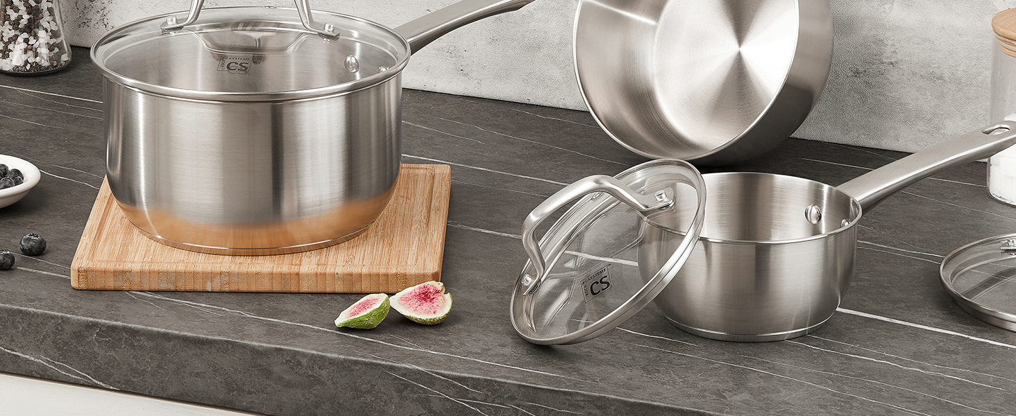 Amazon.com: KOCH SYSTEME CS Stainless Steel Saucepan Set, 1QT & 2QT & 3QT Sauce Pan, Premium 18/ ...