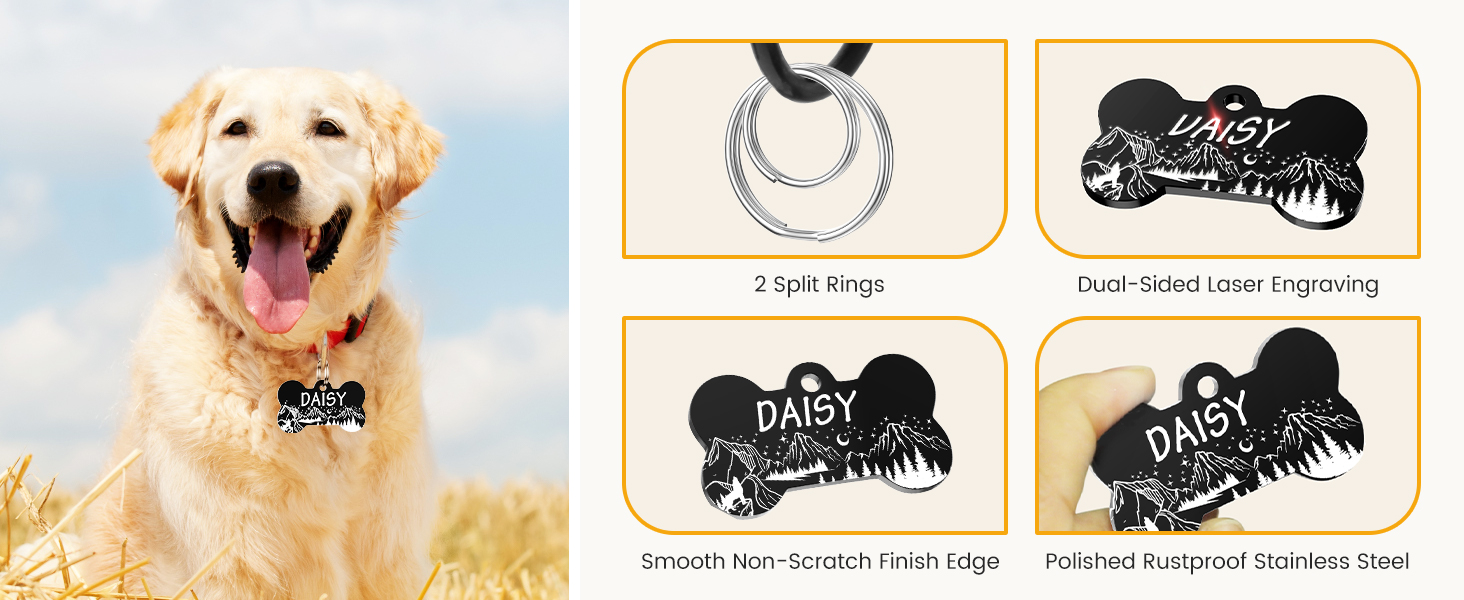 Amazon.com: GISUERY Dog Tags Stainless Steel Pet Tags Personalized ...