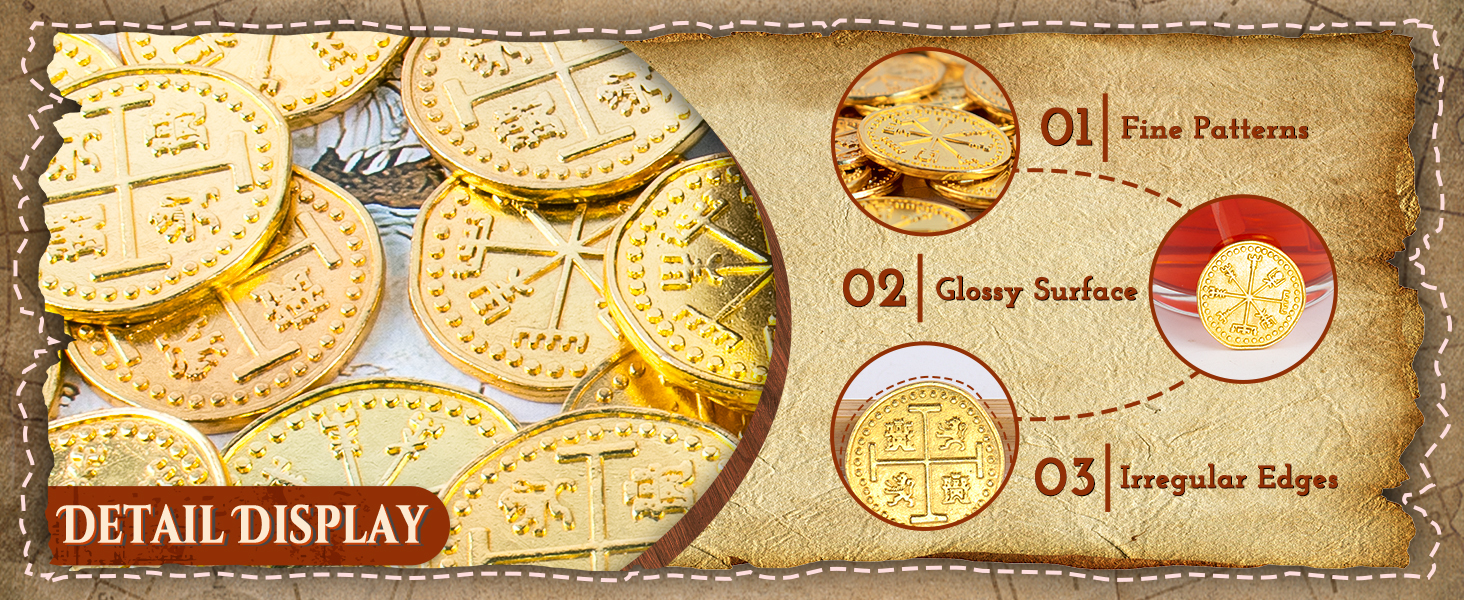 Metal Pirate Coins, 30 Gold Treasure Coins Set, Metal Replica Spanish ...
