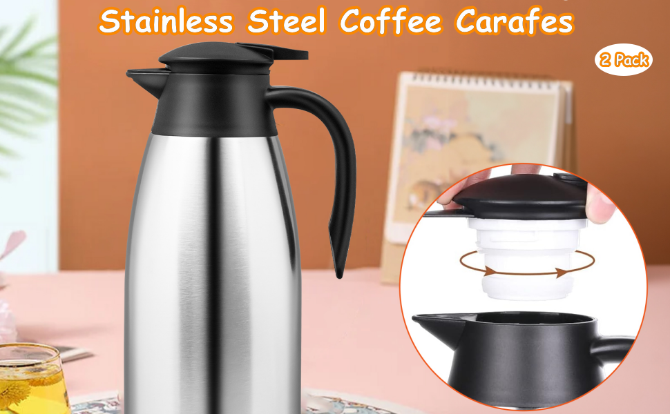 2PCS 68oz Thermal Coffee Carafe, Stainless Steel Coffee Carafes, Insulated Double Wall for ...