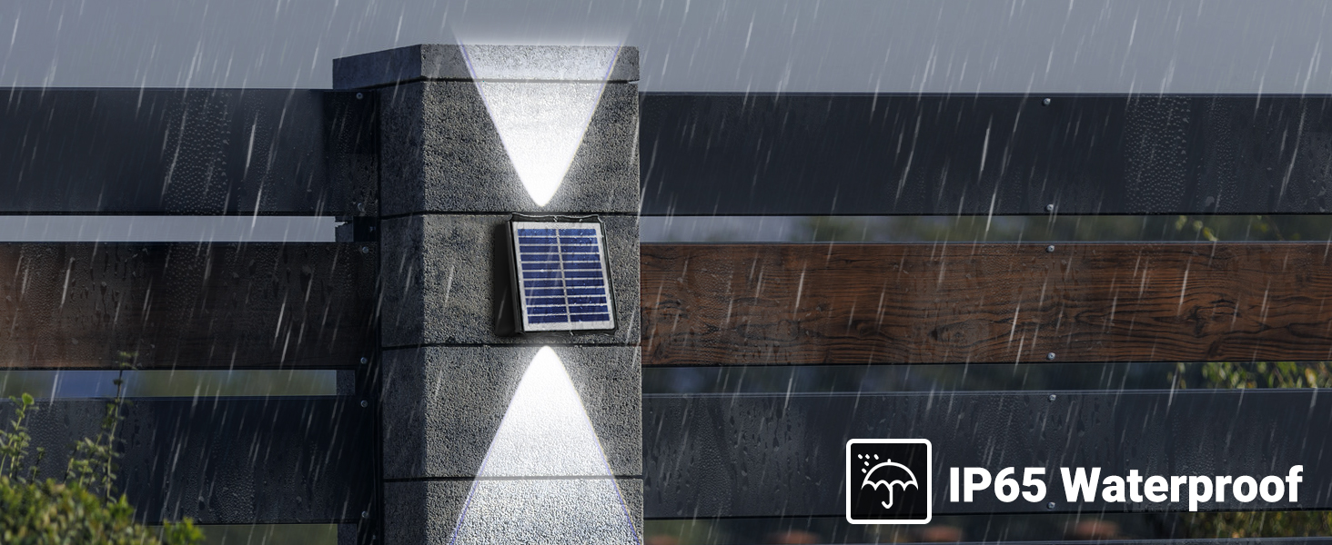 WONYO 2LED Solar Wall Lights, Up and Down Lighting Solar Outdoor Light Waterproof IP65, 6500K ...