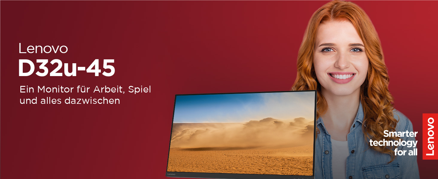 Lenovo D32u-45 | 31,5" 4K Monitor | 3840x2160 | 60Hz | 250 nits | 4ms Reaktionszeit | VA-Panel ...